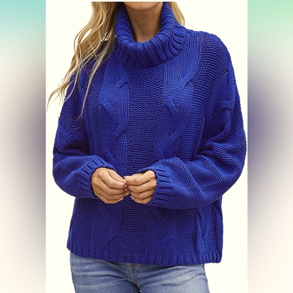 not branded | Sweaters | Royal Blue Oversized Chunky Knit Turtleneck ...